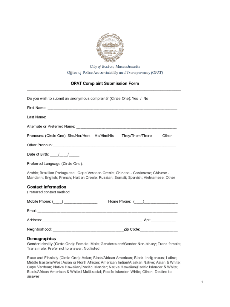 Fillable Online OPAT Initial Complaint Form Download Template.docx Fax ...