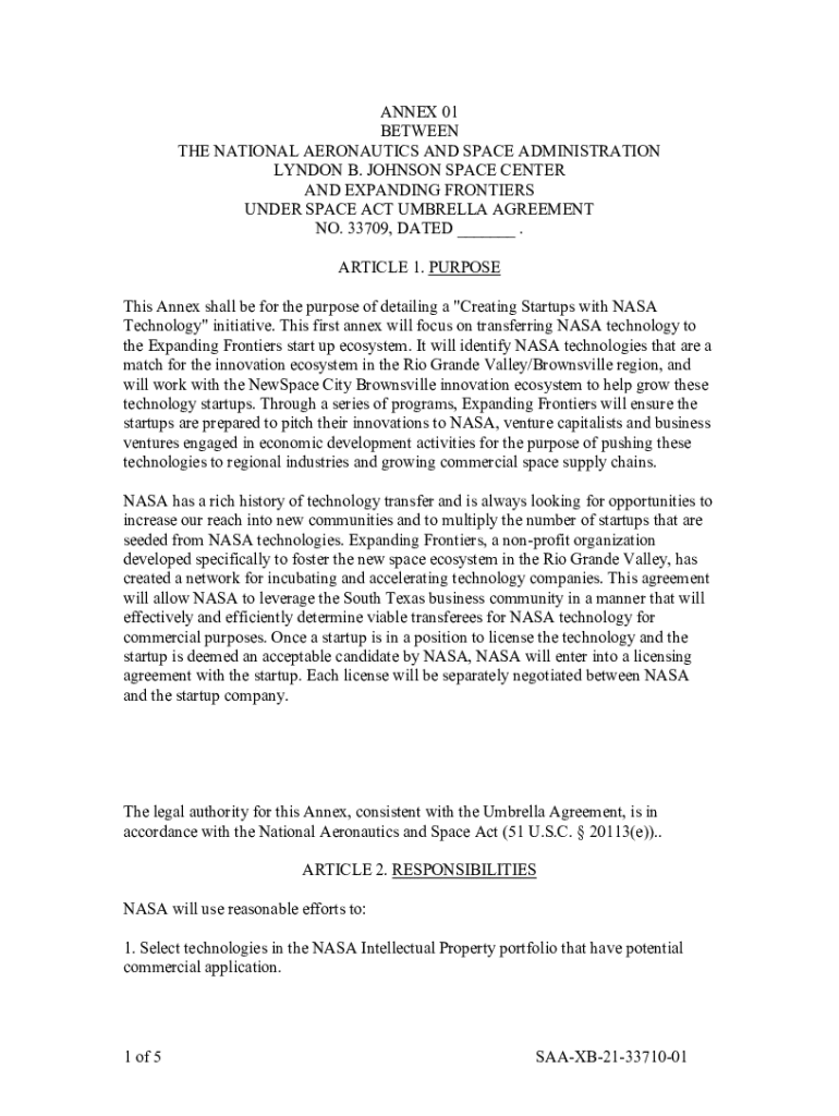 Fillable Online ANNEX NUMBER 1 BETWEEN THE NATIONAL AERONAUTICS AND ...