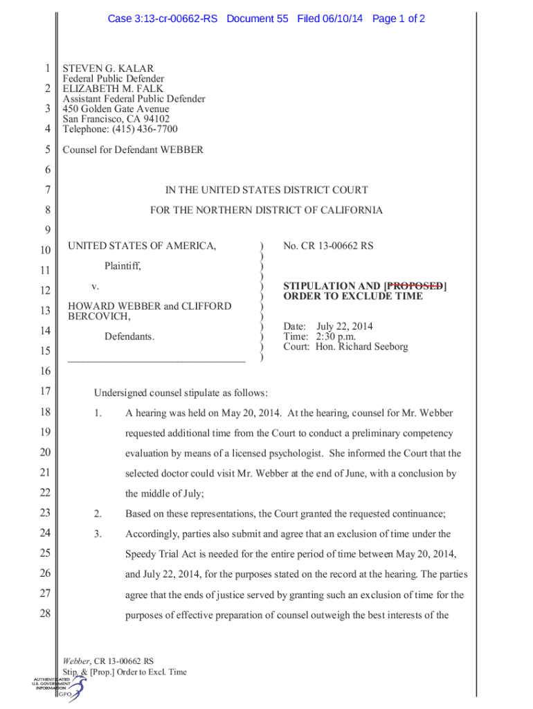 Fillable Online STEVEN G. KALAR Federal Public Defender ELIZABETH M. FALK ... Fax Email Print ...