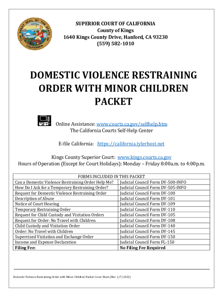Fillable Online DOMESTIC VIOLENCE RESTRAINING ORDER WITH MINOR ... Fax ...
