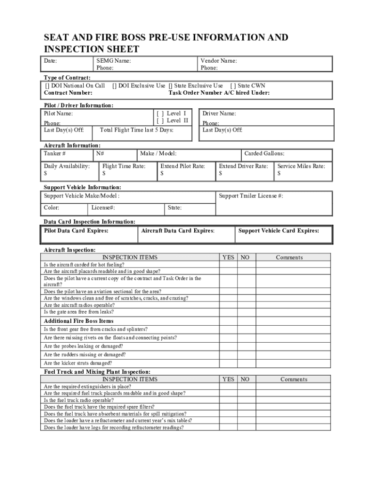 Fillable Online SEAT PRE-USE INATION AND INSPECTION SHEET Doc Template ... Fax Email Print ...