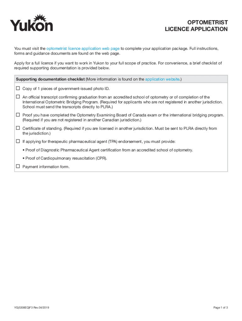 Fillable Online Optometrist Application Package - California Fax Email ...