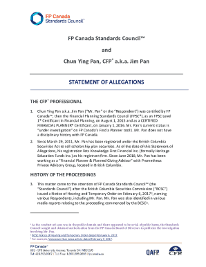 Fillable Online STATEMENT OF ALLEGATIONS THE CFP PROFESSIONAL Fax Email ...