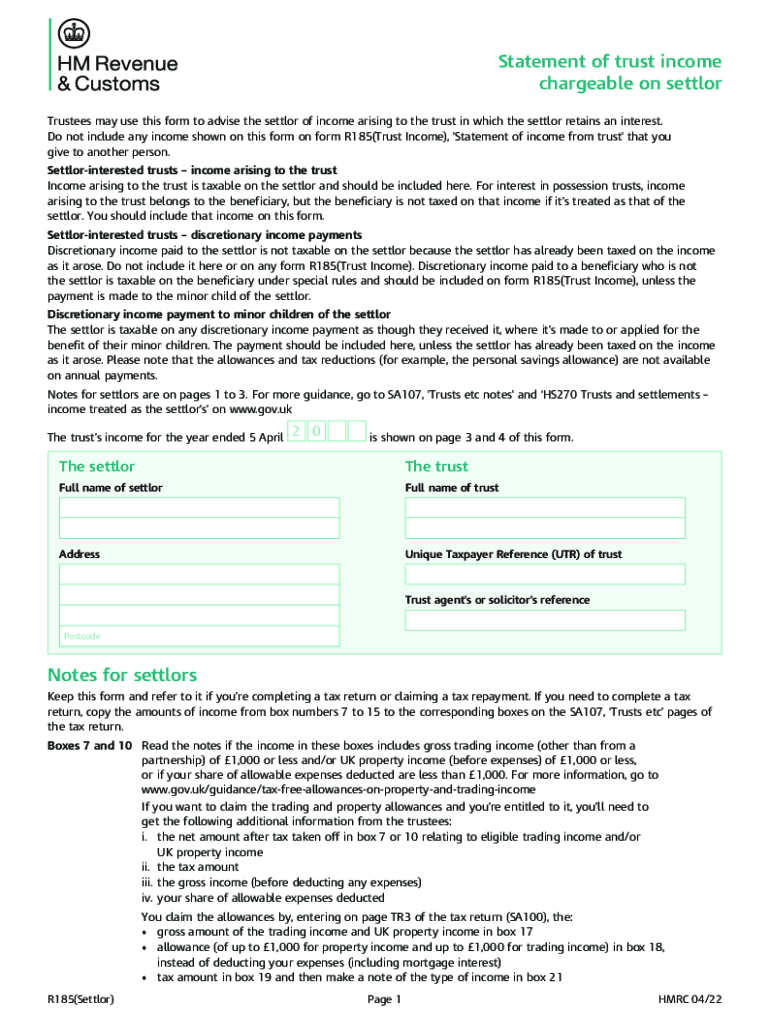 Fillable Online assets.publishing.service.gov.uk governmentR185(Settlor ...