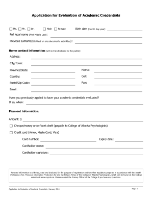 Fillable Online Application for Evaluation of Academic Credentials Fax ...