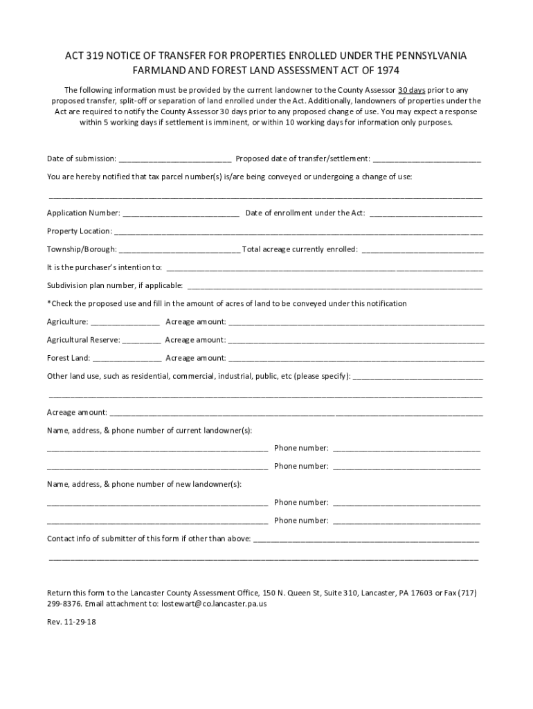 Fillable Online Fillable ACT 319 NOTIFICATION OF CONVEYANCE FOR ...