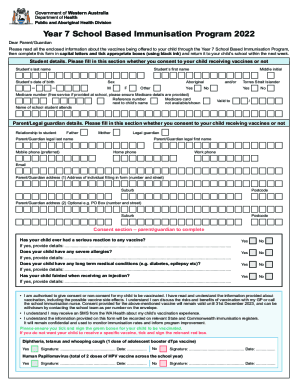 Fillable Online Year 7 School based immunisation program consent form ...