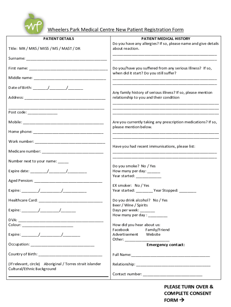 Fillable Online Digital First Beacon Practice New Patient Registration ...