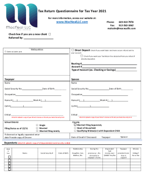 Fillable Online Tax Return Questionnaire for Tax Year 2021 Fax Email ...