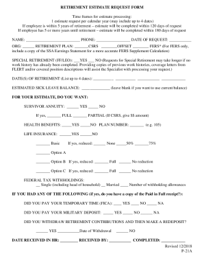 Fillable Online P-21A Retirement Estimate Request Form Fax Email Print ...