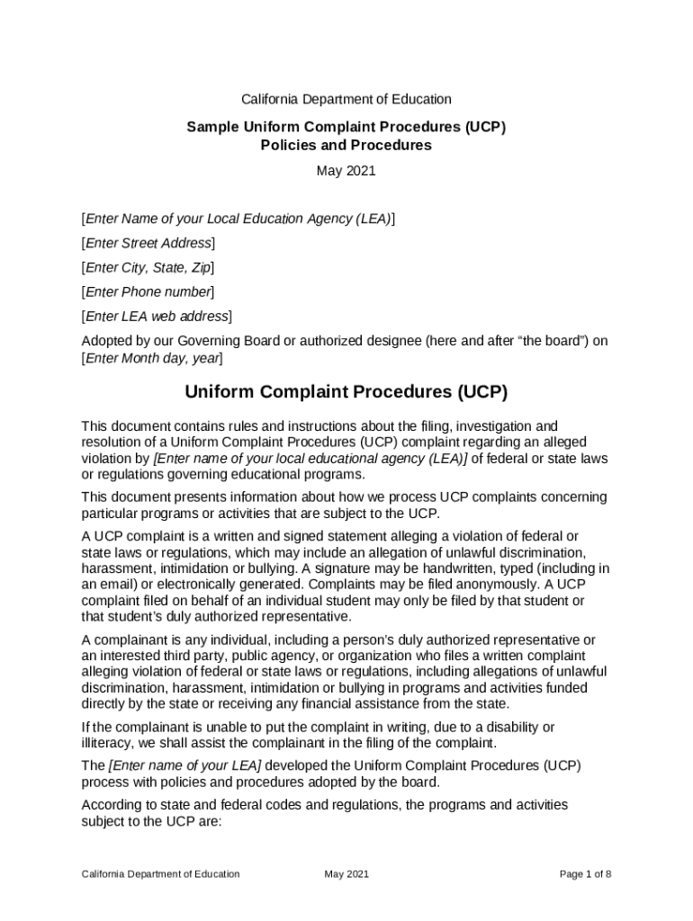 Sample UCP Policies and Procedures - Uni Complaint Procedures (CA Dept ...