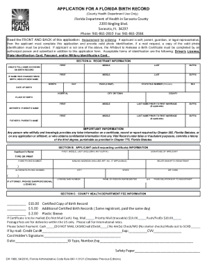 Fillable Online APPLICATION FOR FLORIDA BIRTH CERTIFICATE (FOR PURPOSE ...