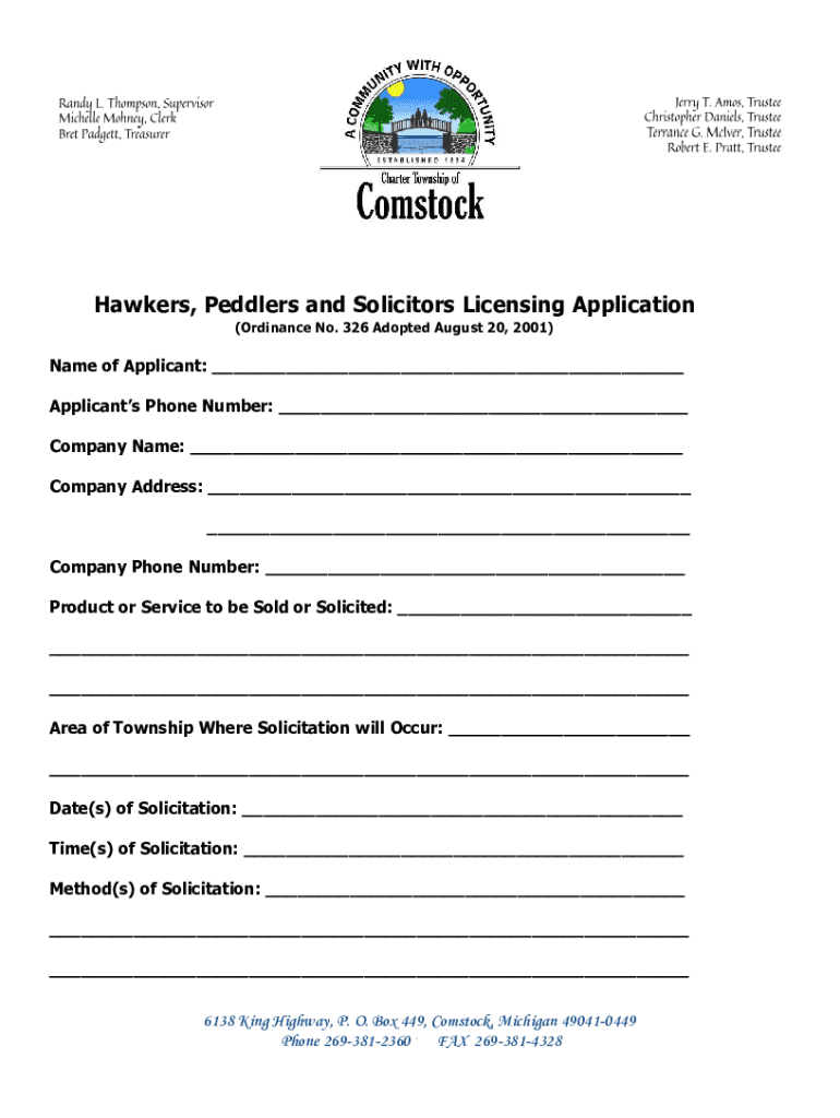 Fillable Online Hawkers, Peddlers and Solicitors Licensing Application ...