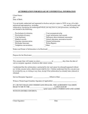 Fillable Online 5. Sample Authorization for Release of Confidential ...