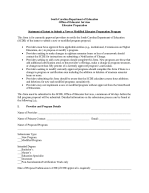 Fillable Online ed sc Statement of Intent Form for New or Modified ...
