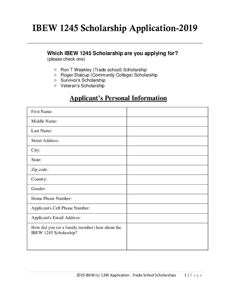Fillable Online ibew1245.com wp-content uploads2019 Scholarship Trade ...