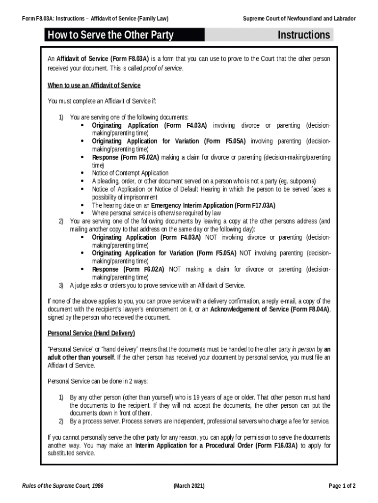 F8.11A: InstructionsAffidavit of Service (FamilyHow to Serve Your ...