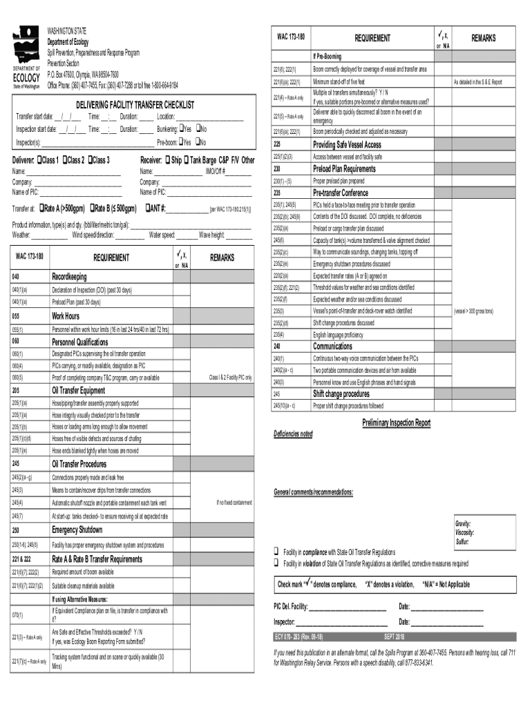 Fillable Online WASHINGTON STATE Department of Ecology Spill Prevention ...