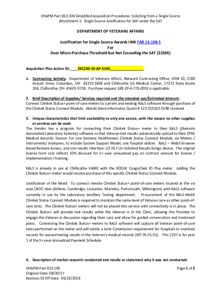 Fillable Online Attachment 1: Single Source Justification for SAP under ...