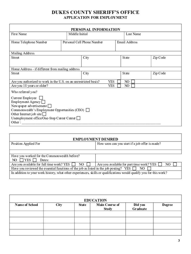 Fillable Online Dukes County Sheriff's... - Dukes County Sheriff's ...