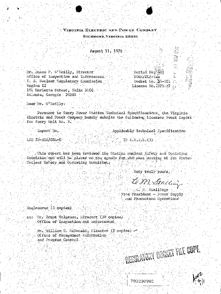 Fillable Online Surry Power Station Unit No. 2 - LER 78-026/03L-0 ...