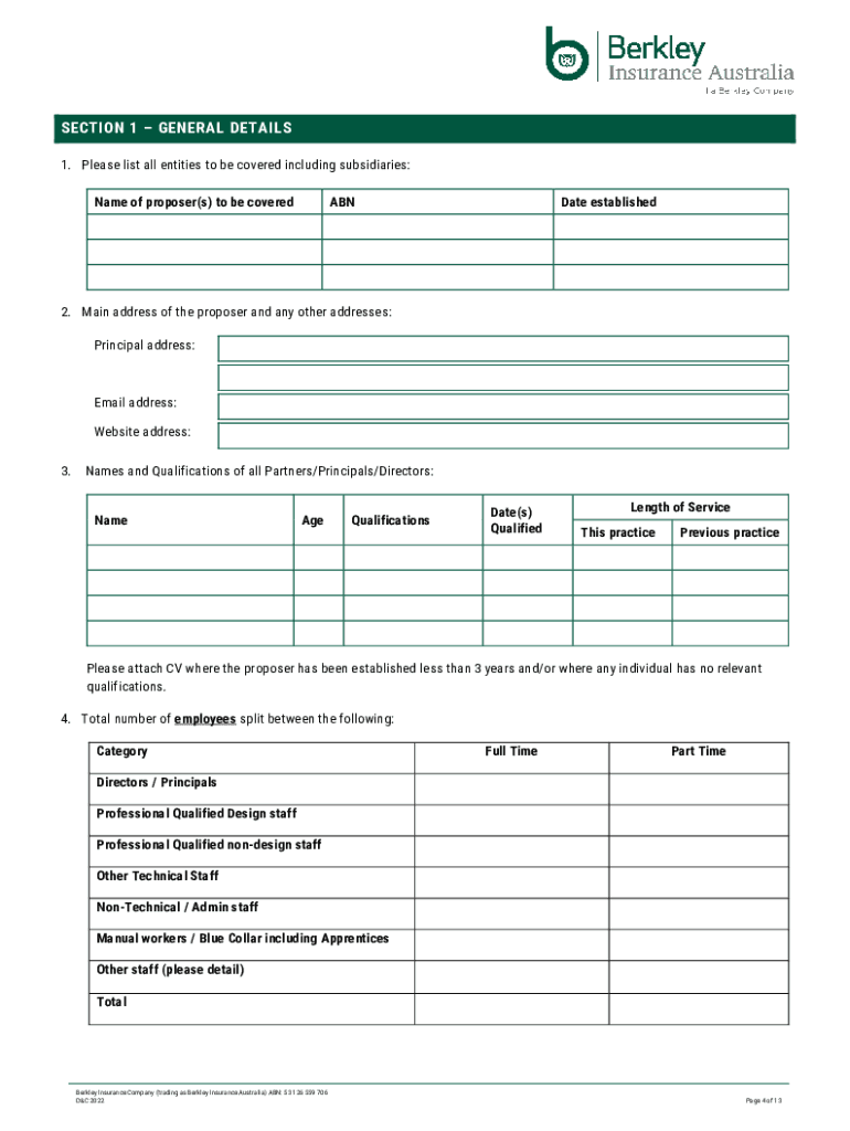 Fillable Online PROFESSIONAL INDEMNITY PROPOSAL FORM FOR DESIGN AND ...