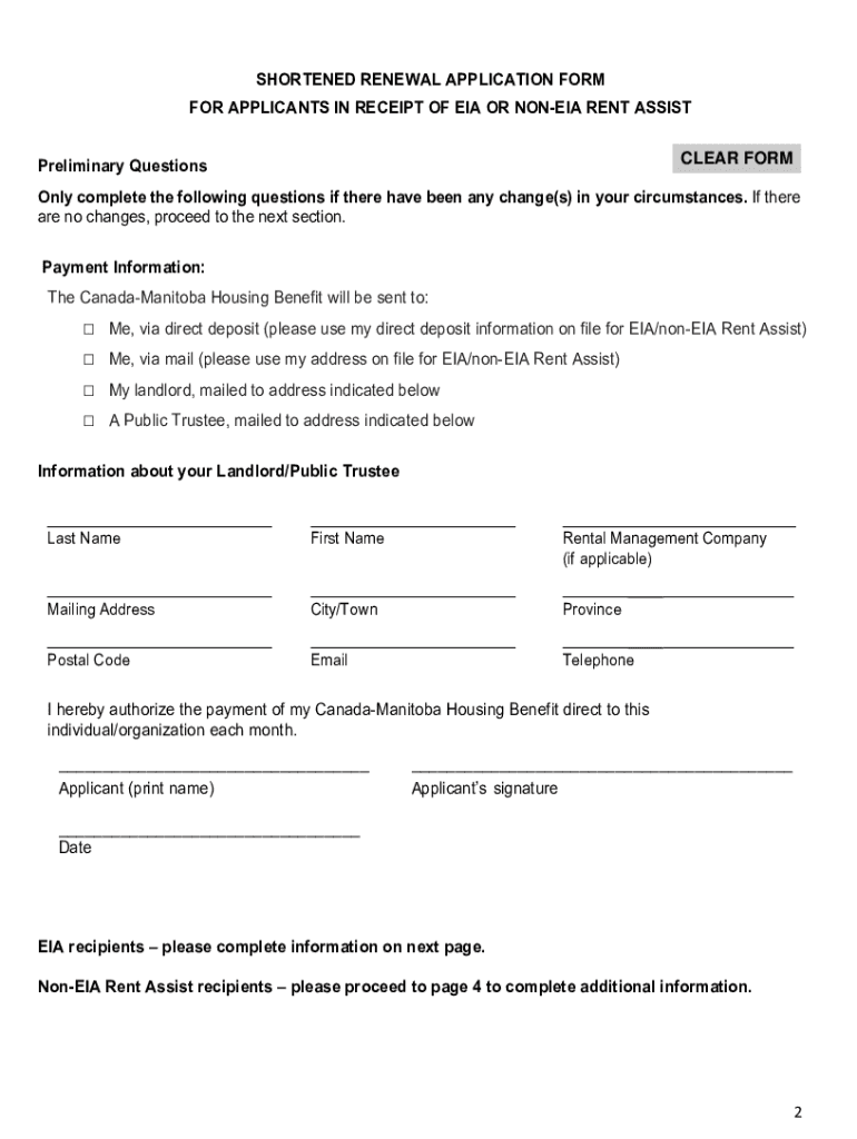 Fillable Online Canada-Manitoba Housing Benefit - Youth Stream Renewal ...