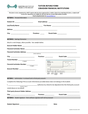 Fillable Online TUITION REFUND FORM CANADIAN FINANCIAL INSTITUTIONS Fax ...