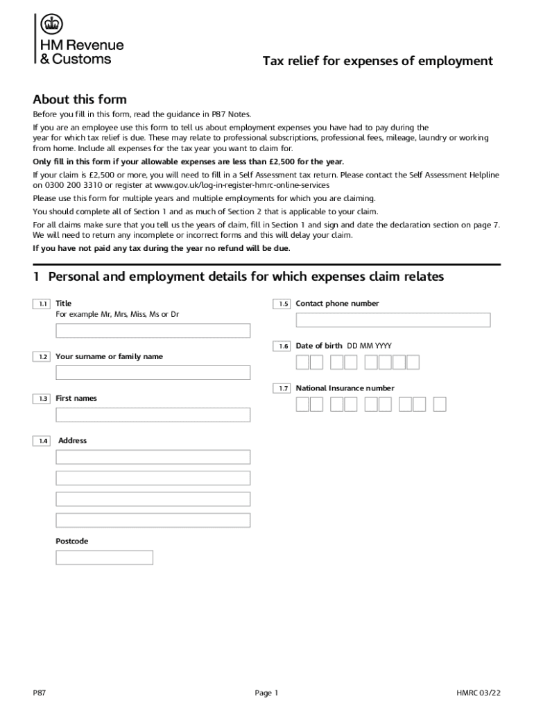 Fillable Online Claim tax relief for your job expenses: Overview - GOV ...