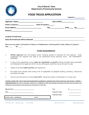 Fillable Online FOOD TRUCK APPLICATION Fax Email Print - pdfFiller