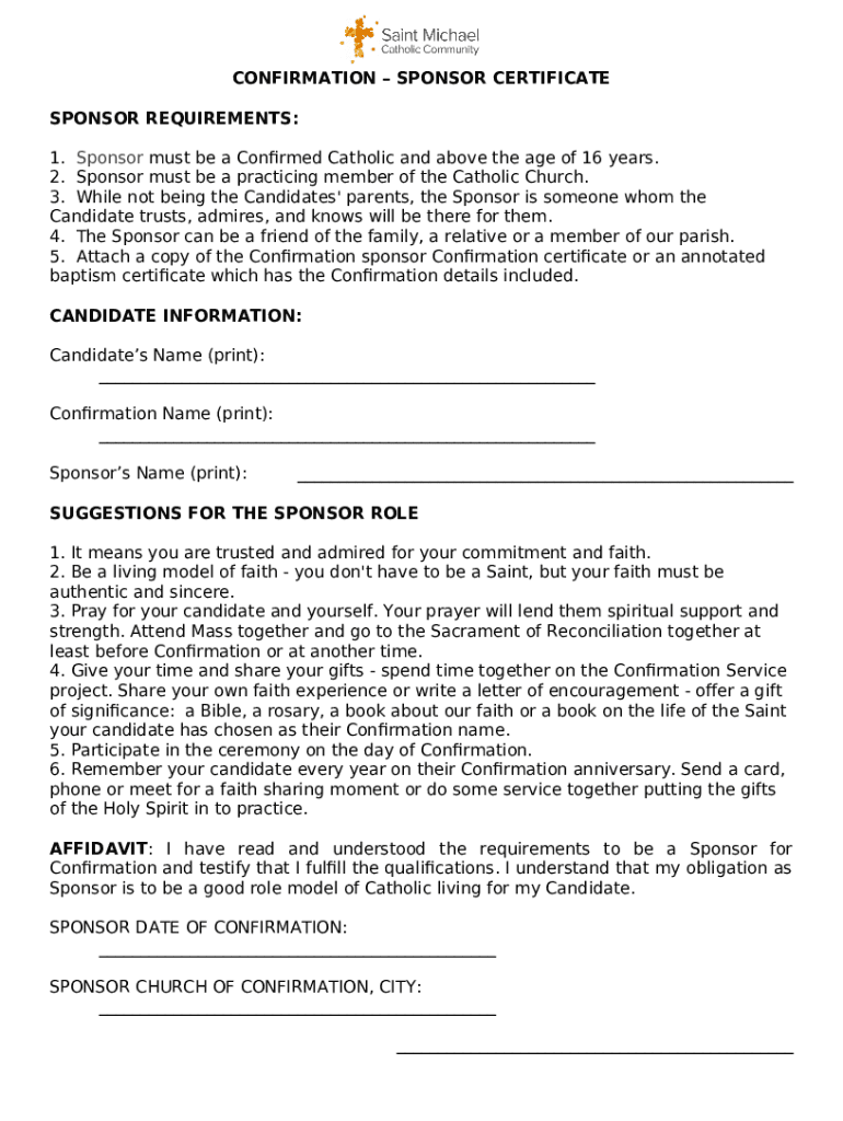 Confirmation Sponsors Doc Template | pdfFiller