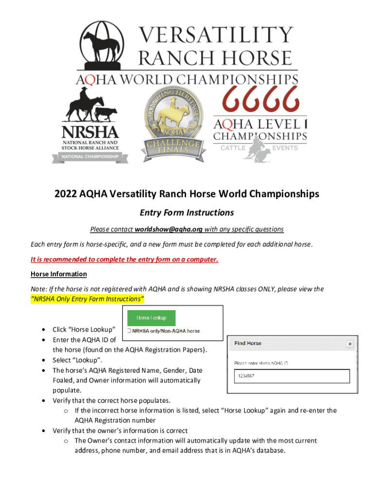 Fillable Online AQHA Versatility Ranch Horse World Championships - AQHA ...