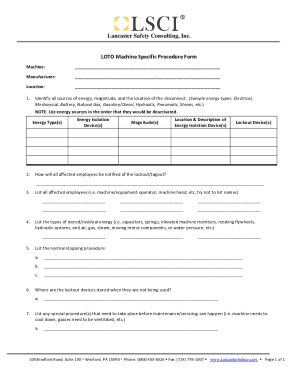 Fillable Online Lancaster Safety Consulting, Inc. LOTO Machine Specific ...