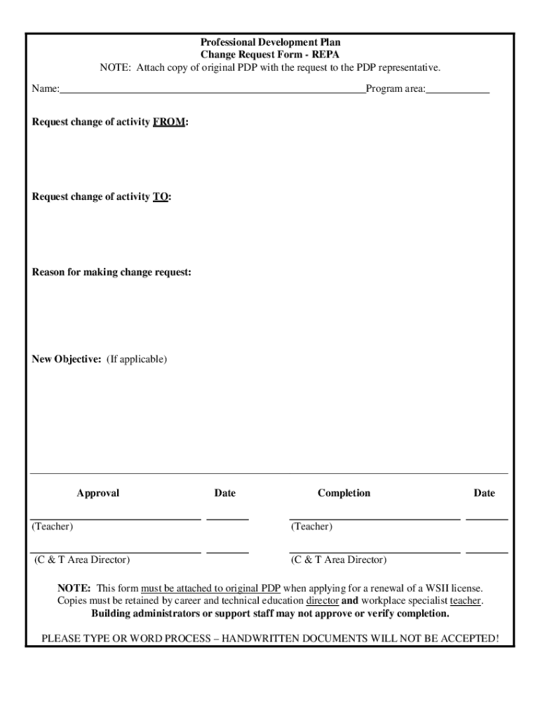 Fillable Online Professional Development Plan Change Request Form ...