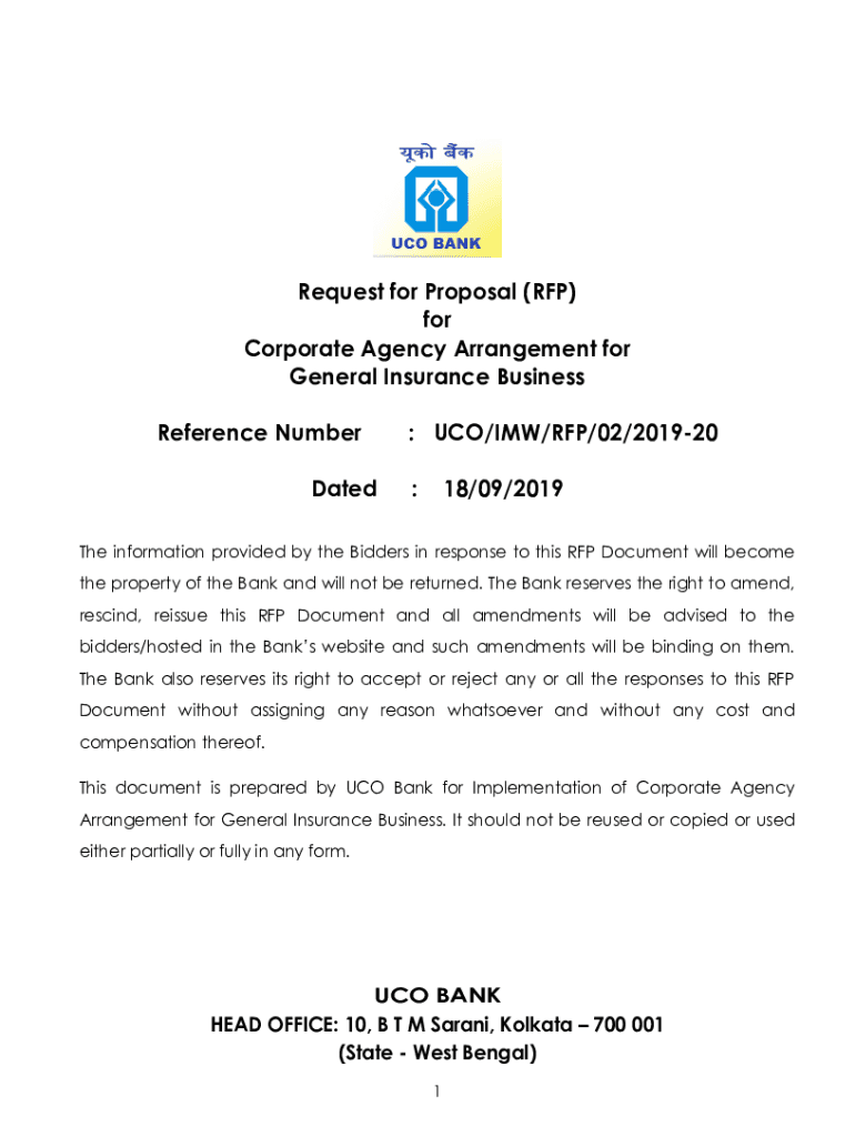 Fillable Online REQUEST FOR PROPOSAL CORPORATE AGENCY ARRANGEMENT FOR ... Fax Email Print ...