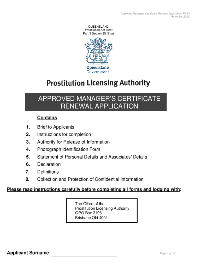 Fillable Online Approved Manager's Certificate Renewal Application PLA ...