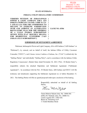 Fillable Online STATE OF INDIANA INDIANA UTILITY REGULATORY COMMISSION ...