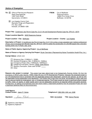 Fillable Online Notice of Exemption California State Clearinghouse ...