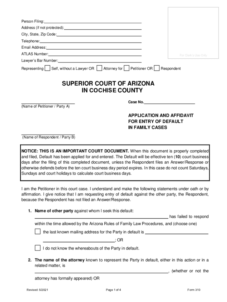 Fillable Online Application and Affidavit for Entry of Default in ...