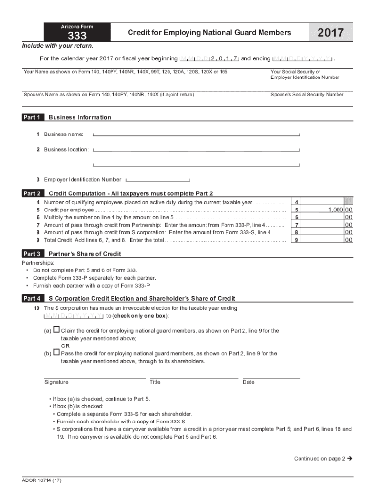 Fillable Online Arizona Form 333 (Credit for Employing National Guard ...