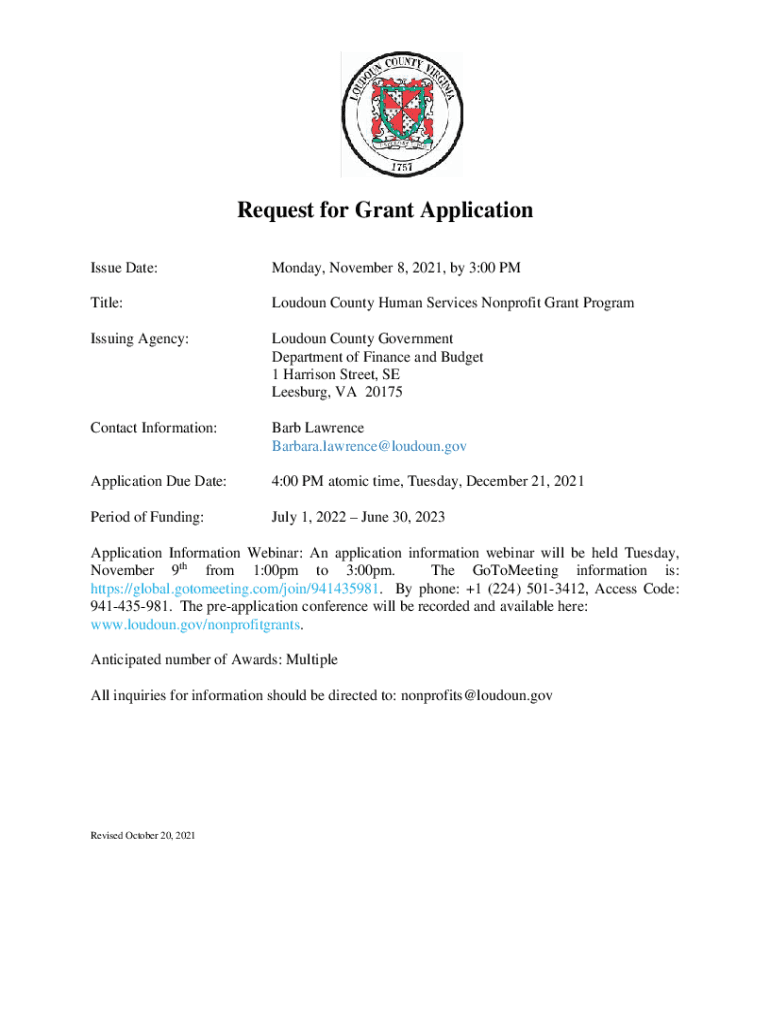 Fillable Online Request for Grant Application. Request for Grant ...