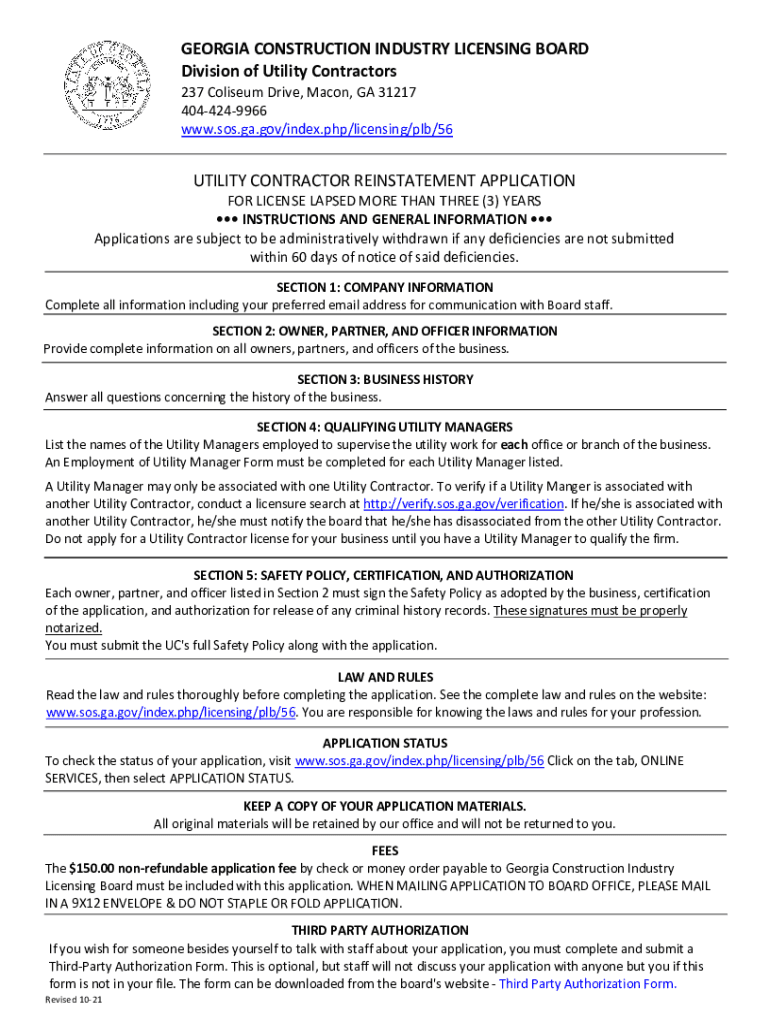 Fillable Online sos ga 47 Utility Contractor Reinstatement over 3 years ...