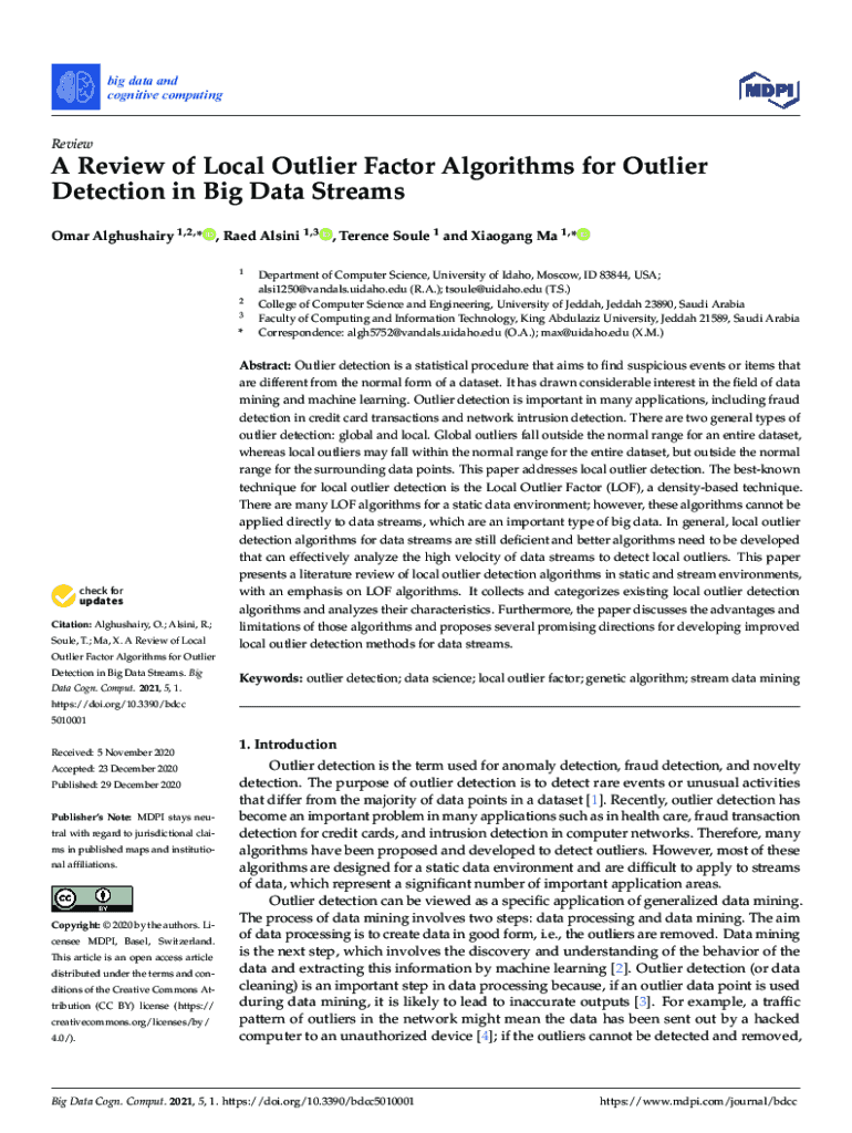 Fillable Online A Review Of Local Outlier Factor Algorithms For Outlier