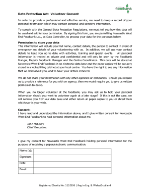 Fillable Online Volunteer GDPR Data Protection Consent Form.docx Fax ...