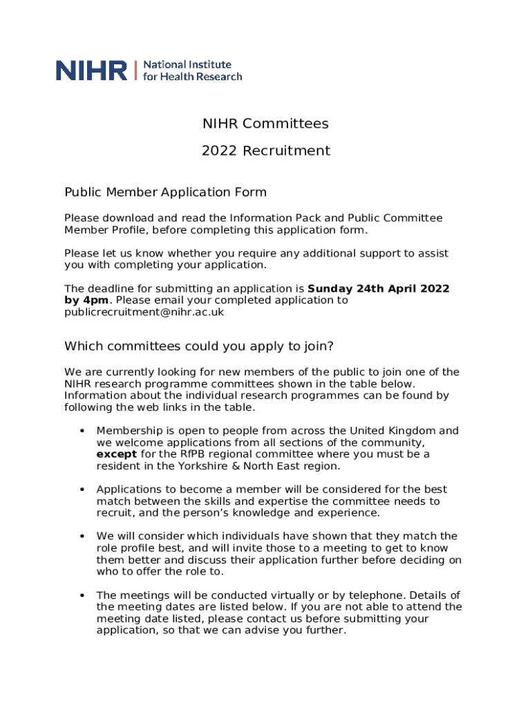 Guidance for applicants to join NIHR as a member of aHow to apply for ...