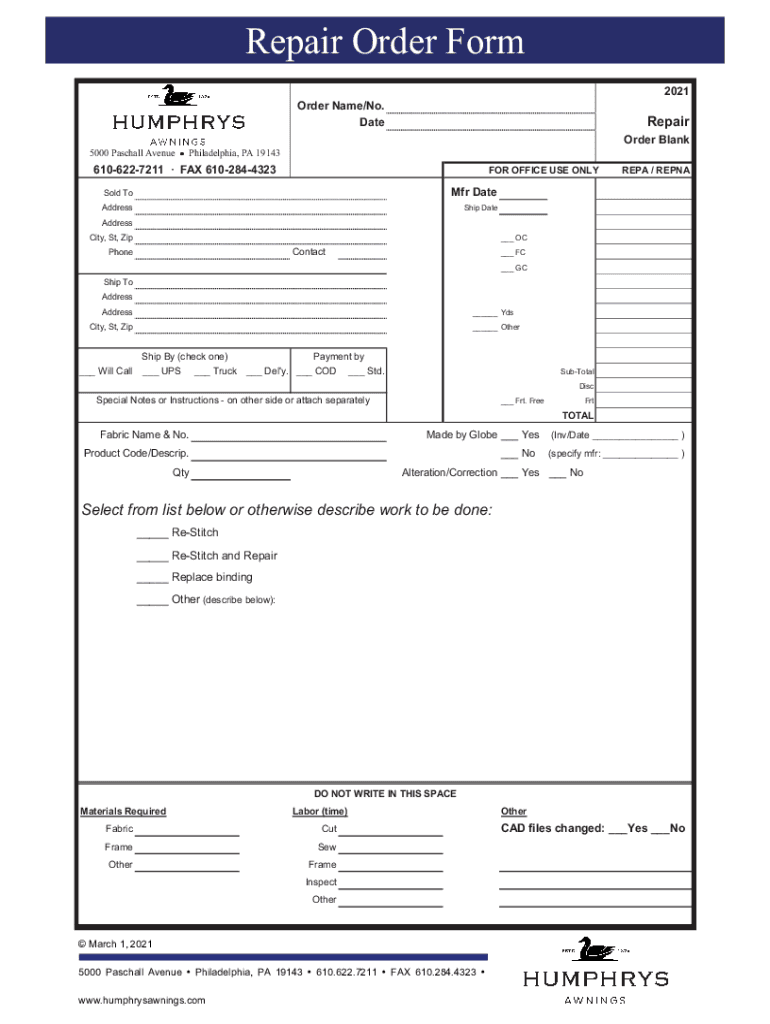 Fillable Online GenerateRepair order formBlueprint Solutions Fax Email ...