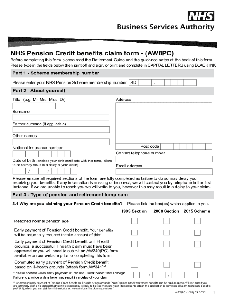 2022-2025 Form UK NHS AW8PC Fill Online, Printable, Fillable, Blank ...
