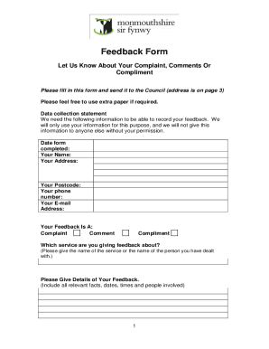 Fillable Online monmouthshire gov Whole Authority Complaints ...