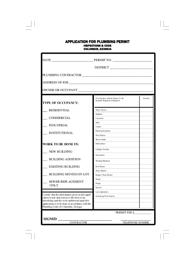 Fillable Online PLUMBING PERMIT APPLICATION AND INSTRUCTIONS (Permit ...