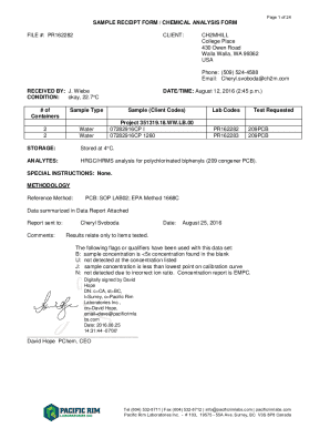 Fillable Online SAMPLE RECEIPT FORM / CHEMICAL ANALYSIS FORM FILE ...